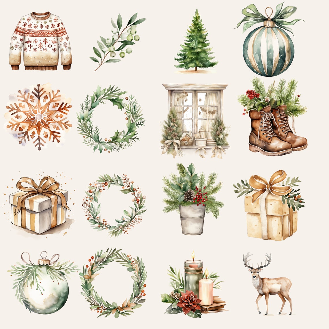 54 PNG Christmas Clipart Bundle, Christmas Clipart PNG, Christmas ...