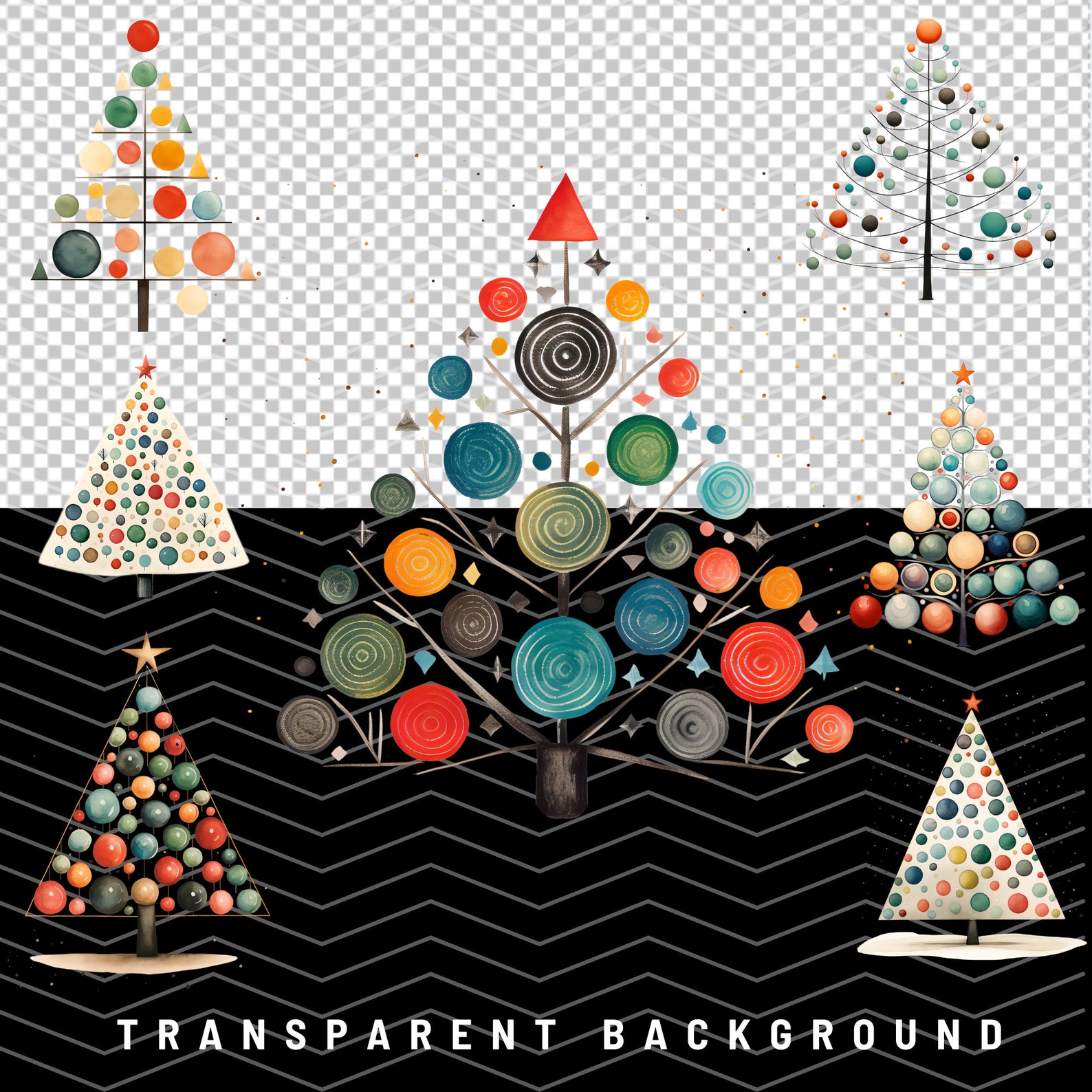 7 PNG Geometric Christmas Tree Clipart, Vintage Christmas Tree ...