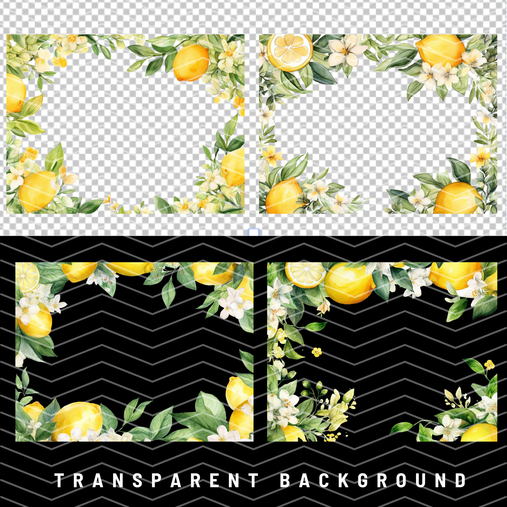 Watercolor Lemon Frames Png Lemon Clipart Bundle Watercolor Lemons ...