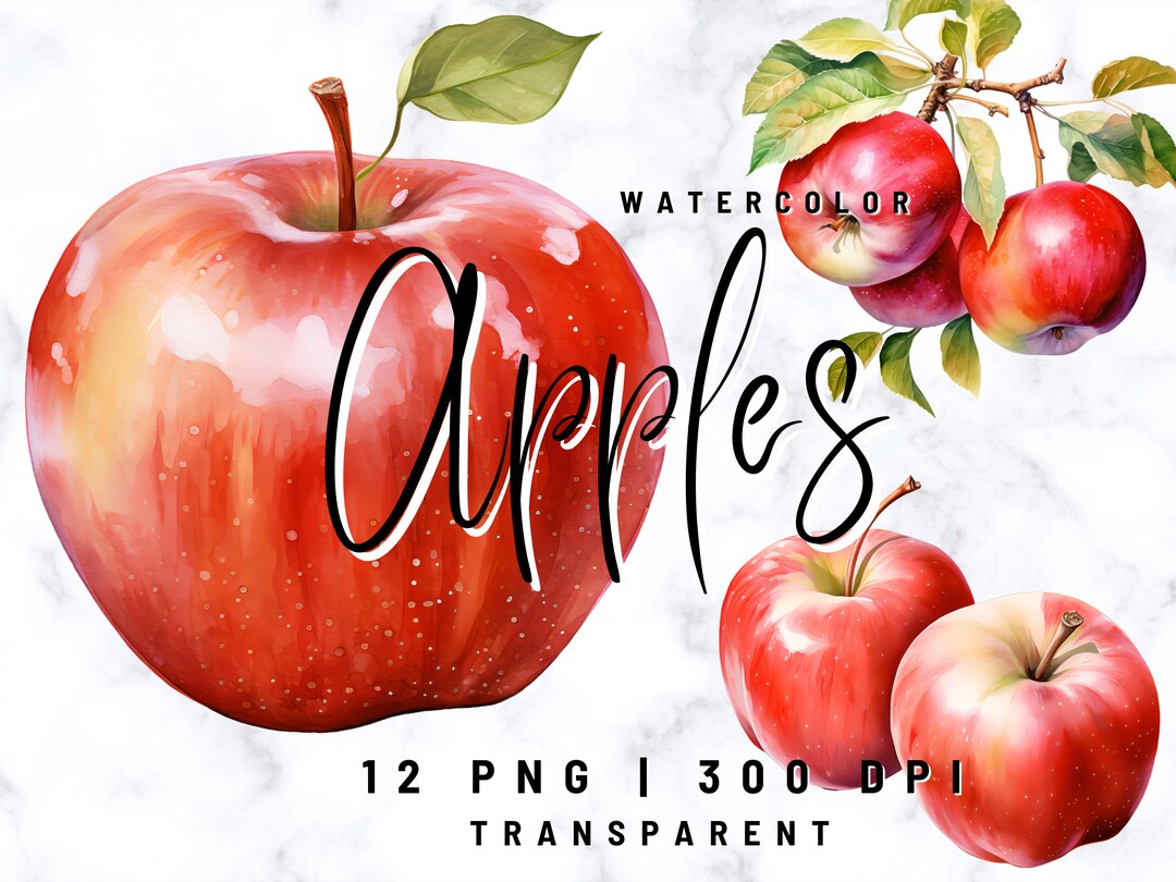 12 Apple Clipart, Apples Watercolour Clipart, Summer Fruits Clipart ...