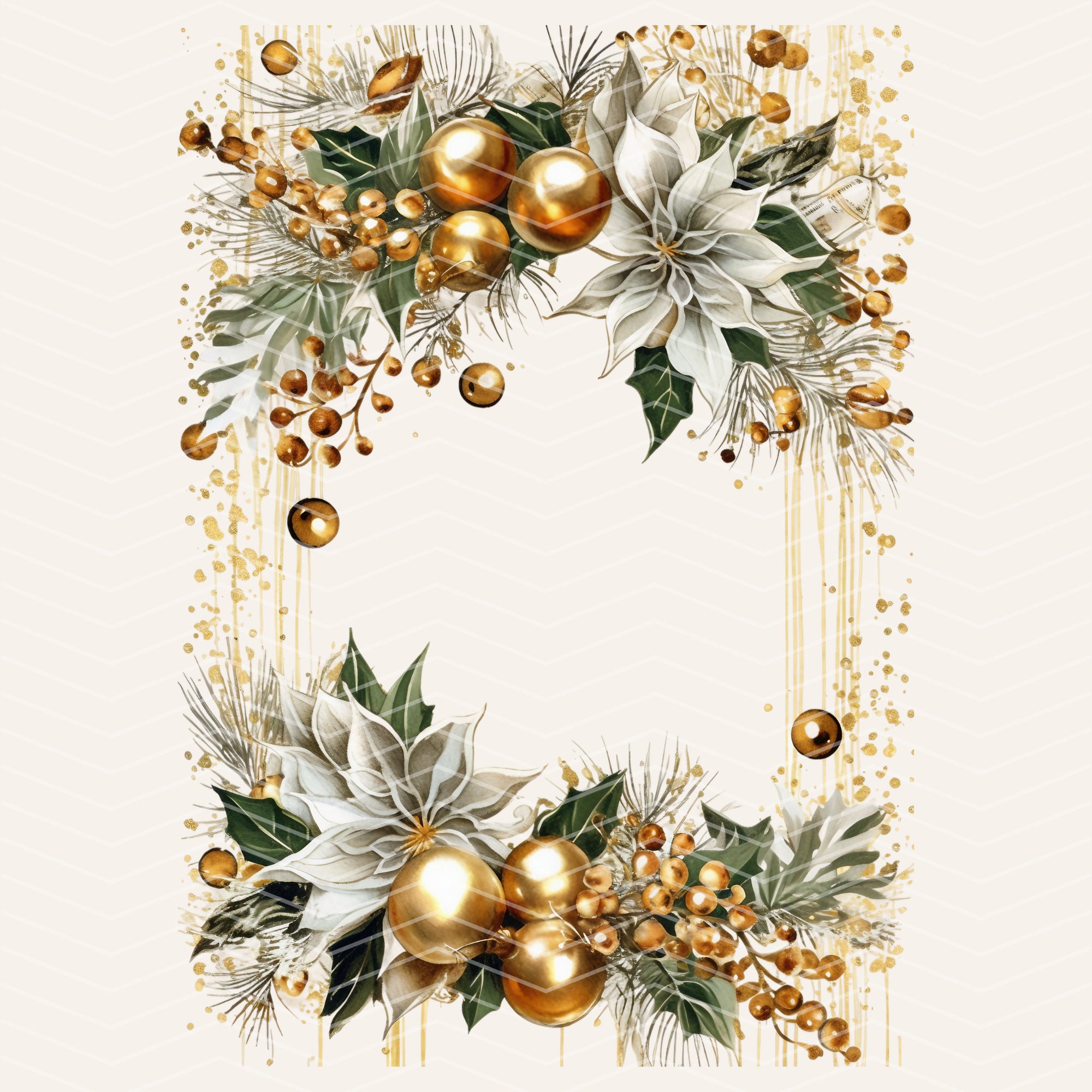 Christmas Luxurious Floral Frame Clipart, Gold & White Poinsettia ...
