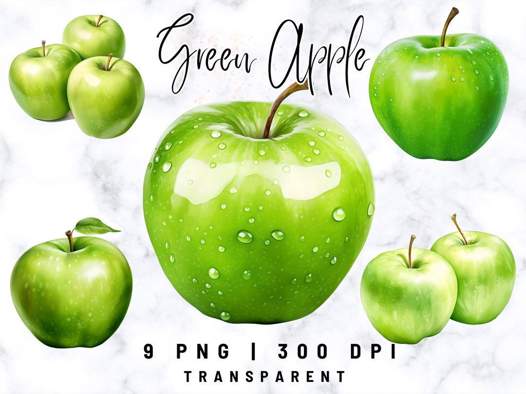 9 Green Apple Clipart, Apples Watercolour Clipart, Summer Fruits ...