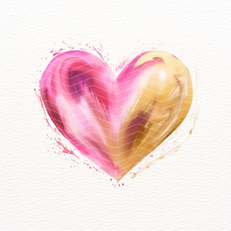 Pink Gold Hearts Watercolor Clipart, Watercolor Heart PNG, Valentine ...