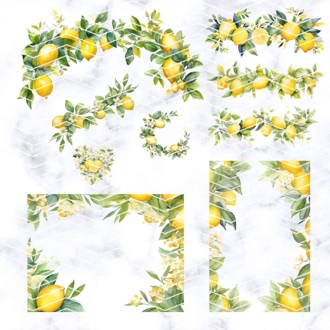 Watercolor Lemon Frames Png Lemon Clipart Bundle Watercolor Lemons ...