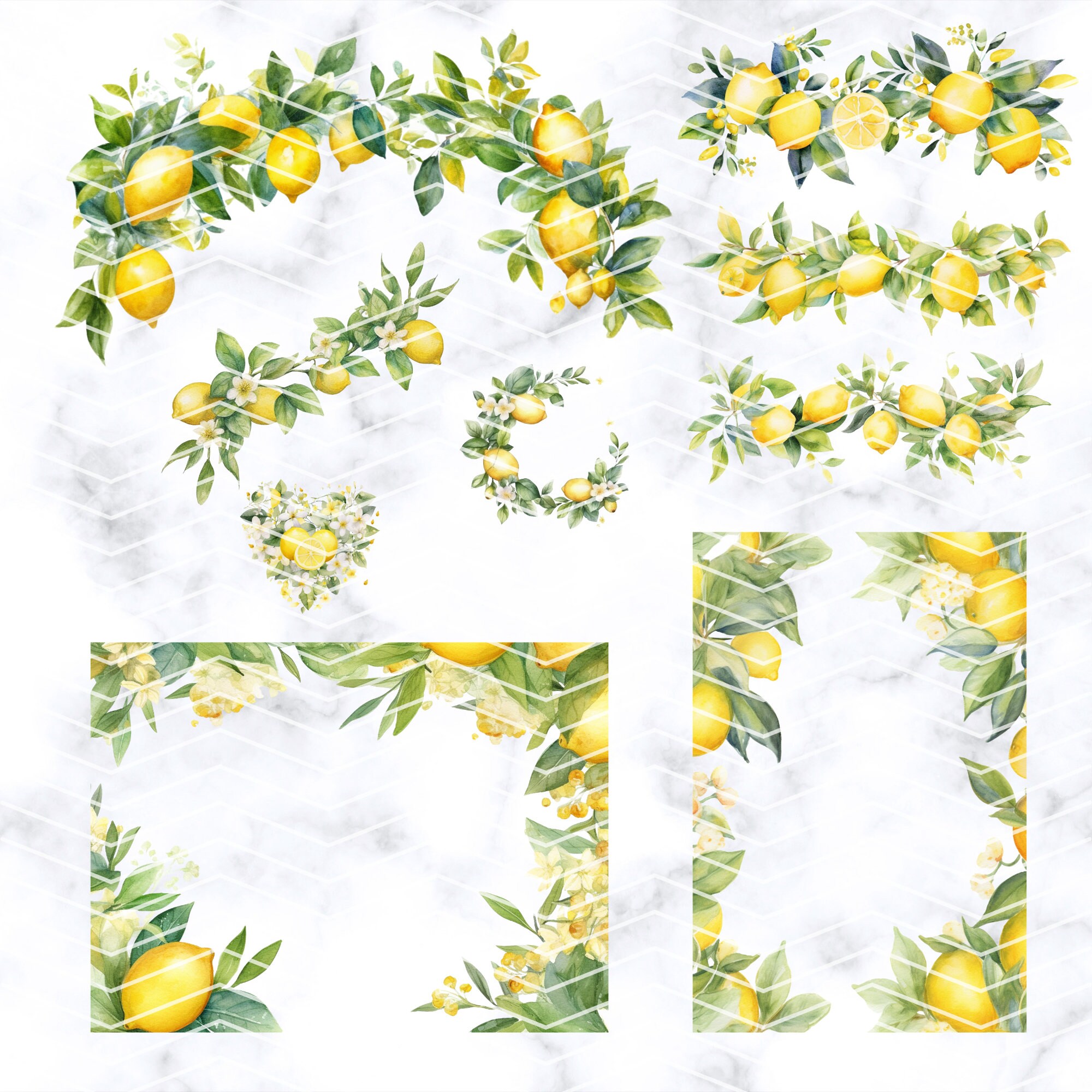 Watercolor Lemon Frames Png Lemon Clipart Bundle Watercolor Lemons ...