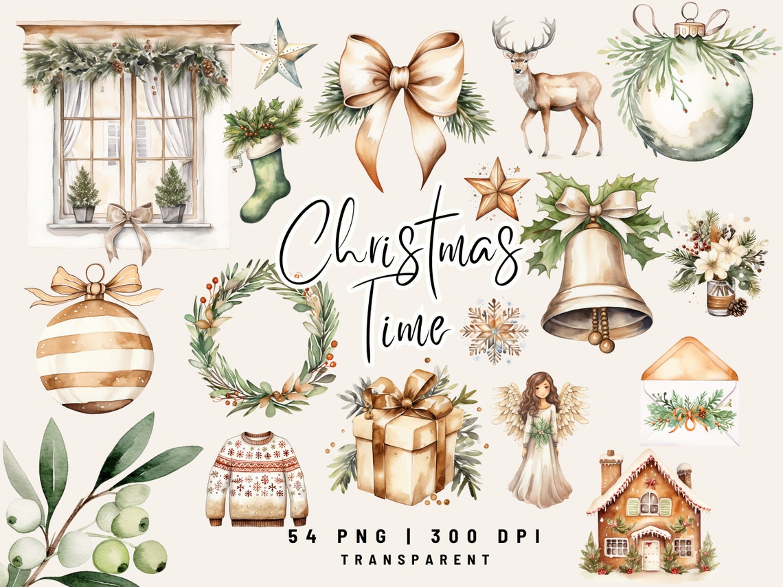 54 PNG Christmas Clipart Bundle, Christmas Clipart PNG, Christmas ...