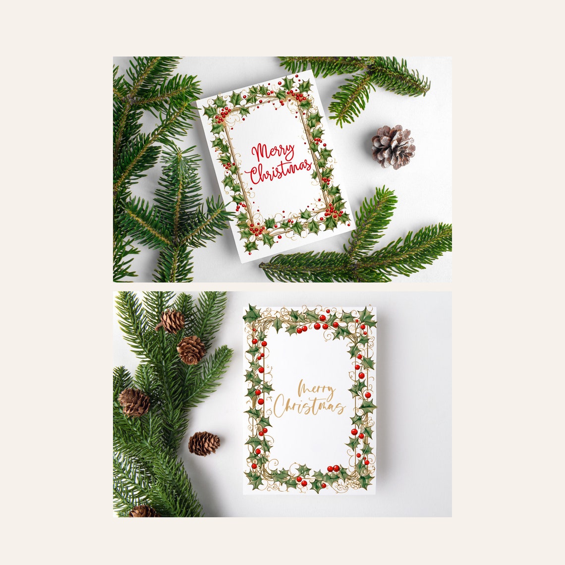5 PNG Vintage Christmas Frame Clipart, Watercolor Holly Frame, Premade ...
