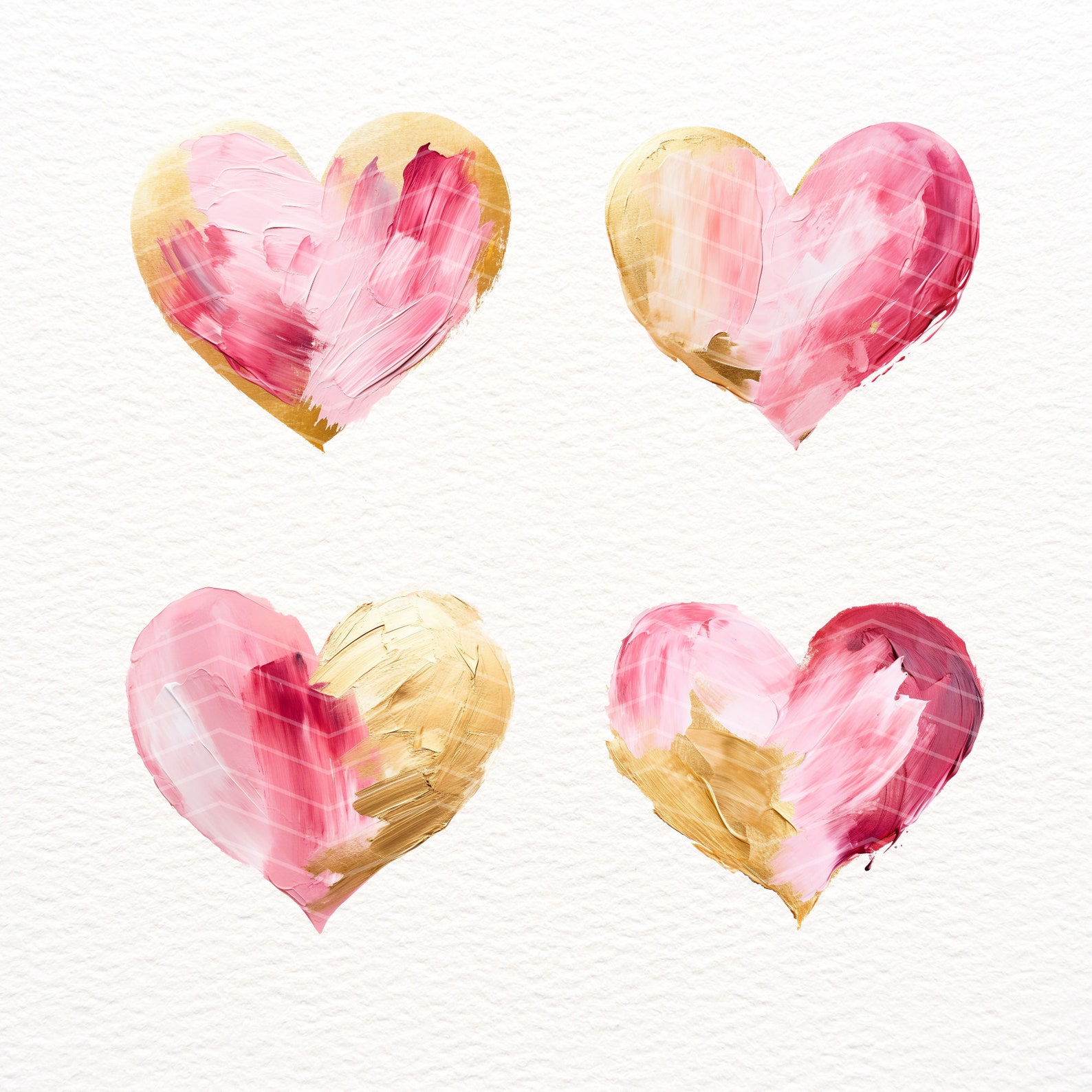 Pink Gold Hearts Watercolor Clipart, Watercolor Heart PNG, Valentine ...