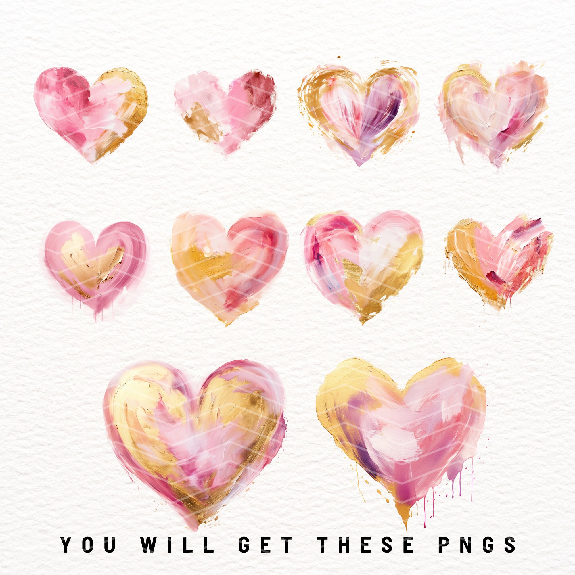 Pink Gold Hearts Watercolor Clipart, Watercolor Heart PNG, Valentine ...