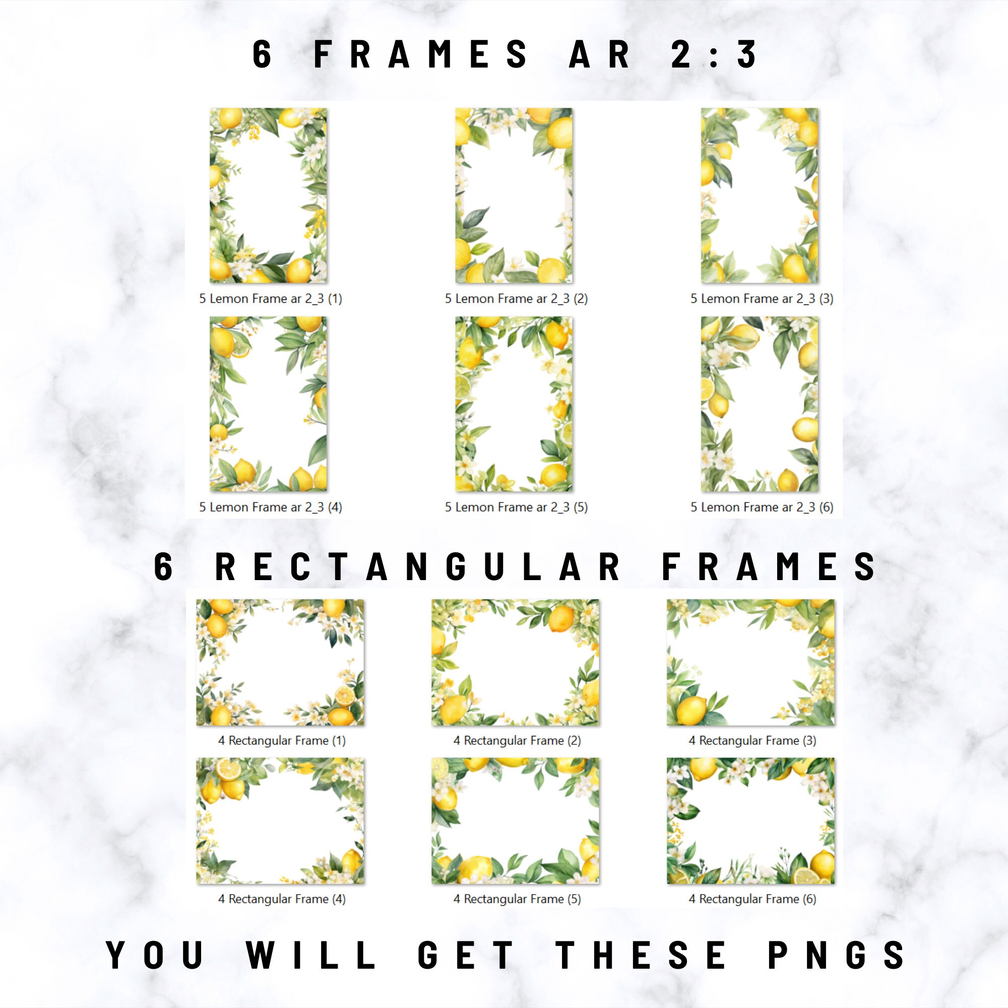Watercolor Lemon Frames Png Lemon Clipart Bundle Watercolor Lemons ...