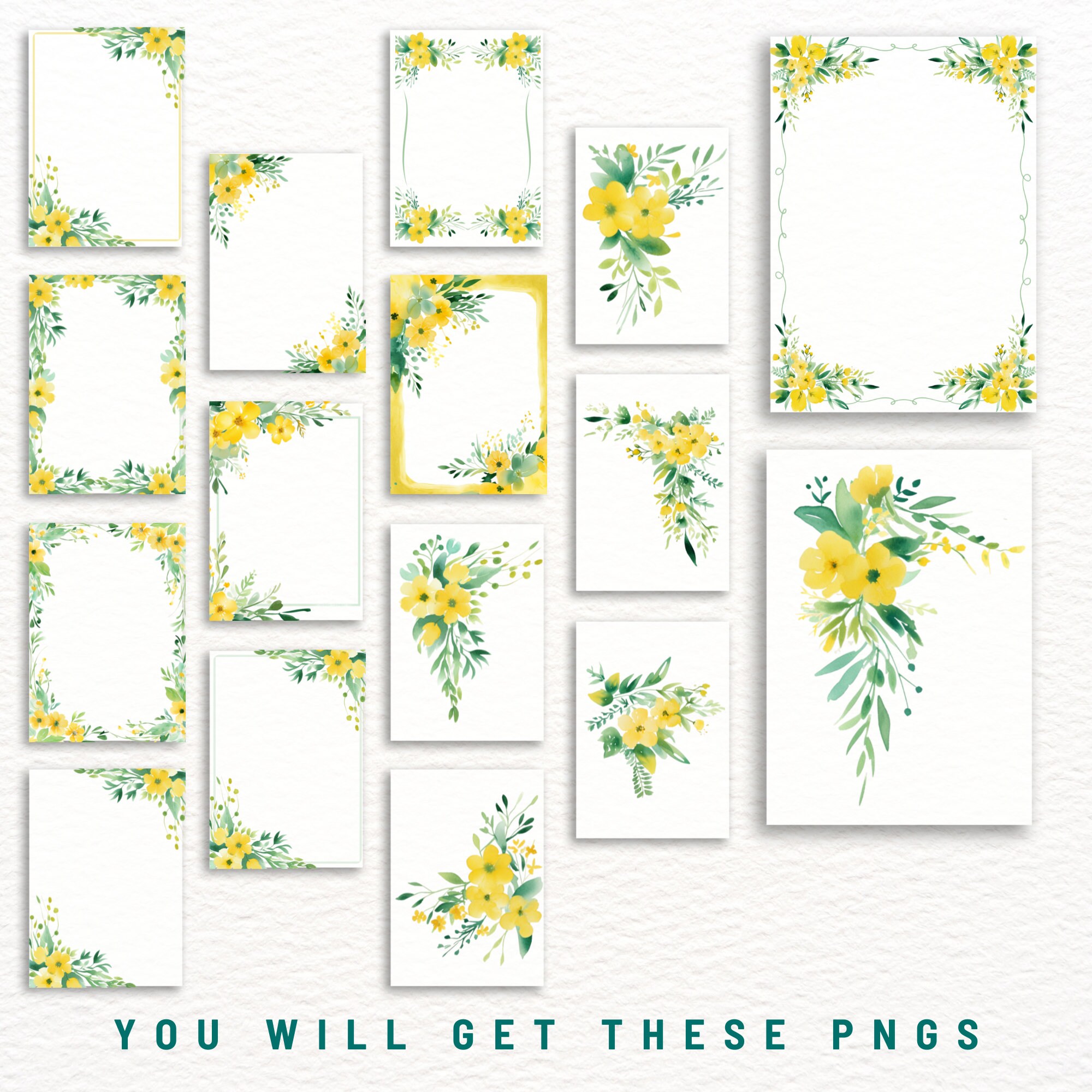 17 PNG Watercolor Flower Frame Yellow Flower Clipart PNG Flower Border ...