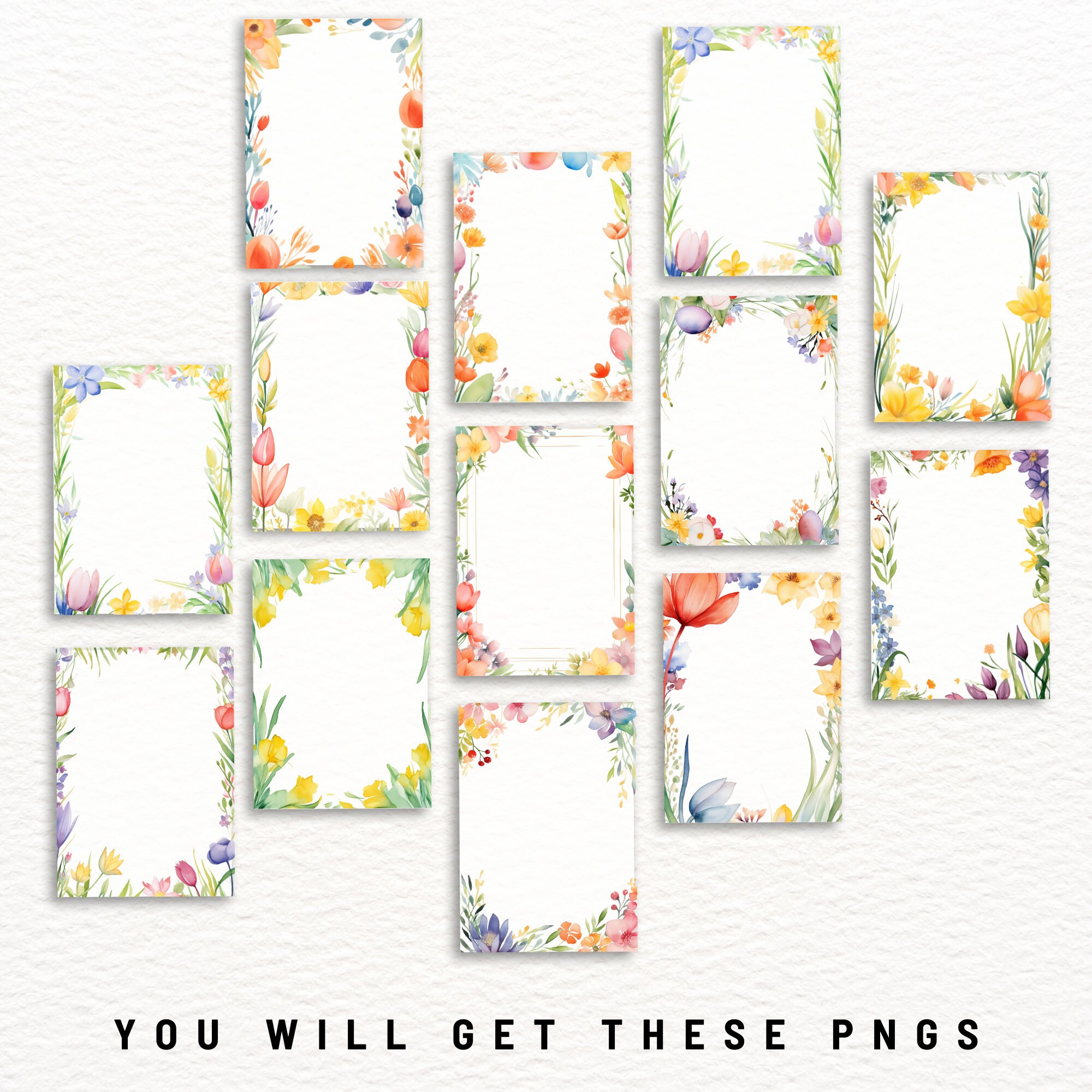 13 PNG Watercolor Spring Flowers Frame Clipart Easter Day Invitation ...