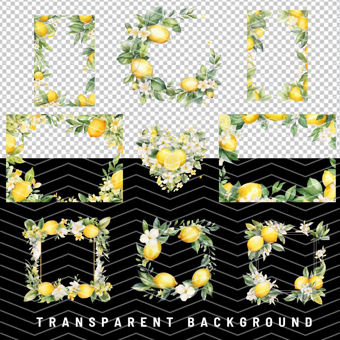 Watercolor Lemon Frames Png Lemon Clipart Bundle Watercolor Lemons ...
