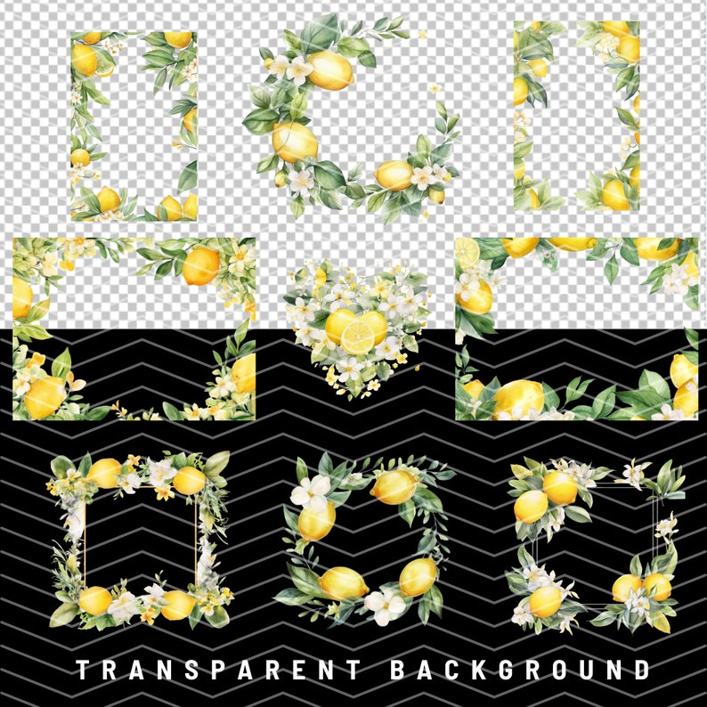 Watercolor Lemon Frames Png Lemon Clipart Bundle Watercolor Lemons ...