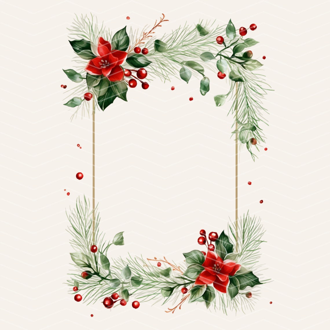12 PNG Winter Floral Frame Clipart, Watercolor Christmas Frame Clipart ...
