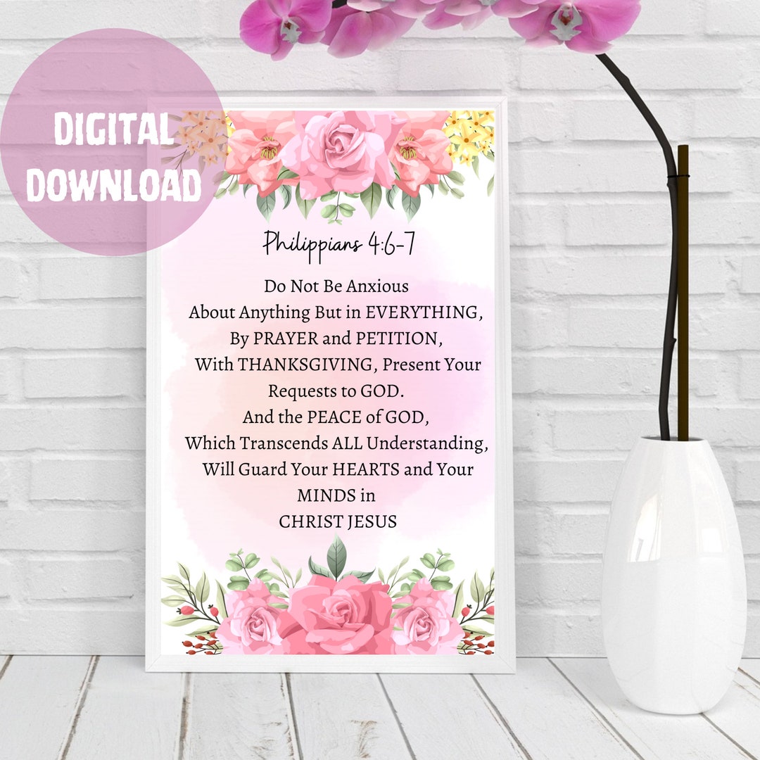 Philippians 4:6-7 Bible Verse Scripture Floral Do Not Be Anxious ...