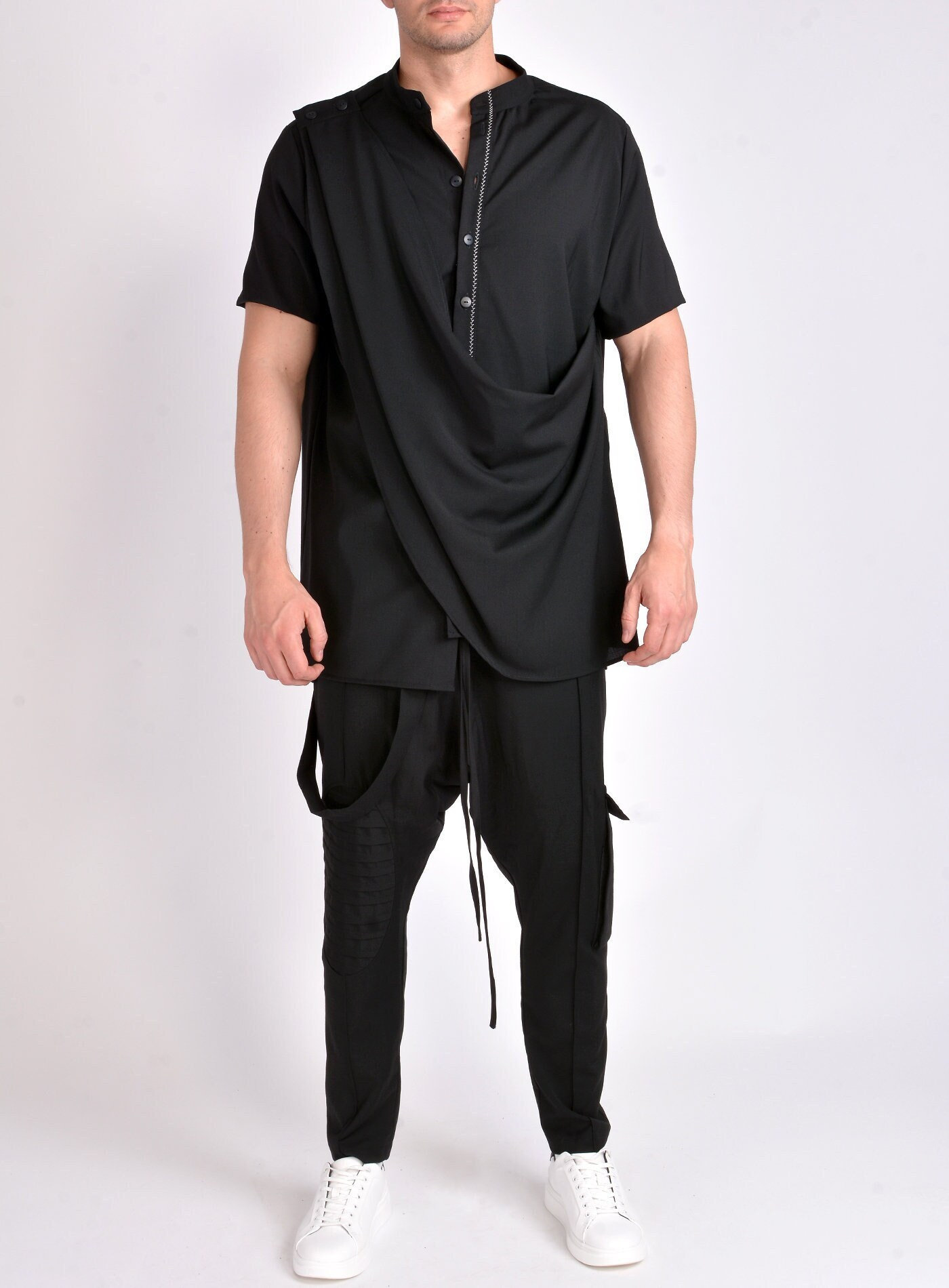 Asymmetric Men's Shirt, Black Shirt, Summer Men's Blouse, Sports Men's ...