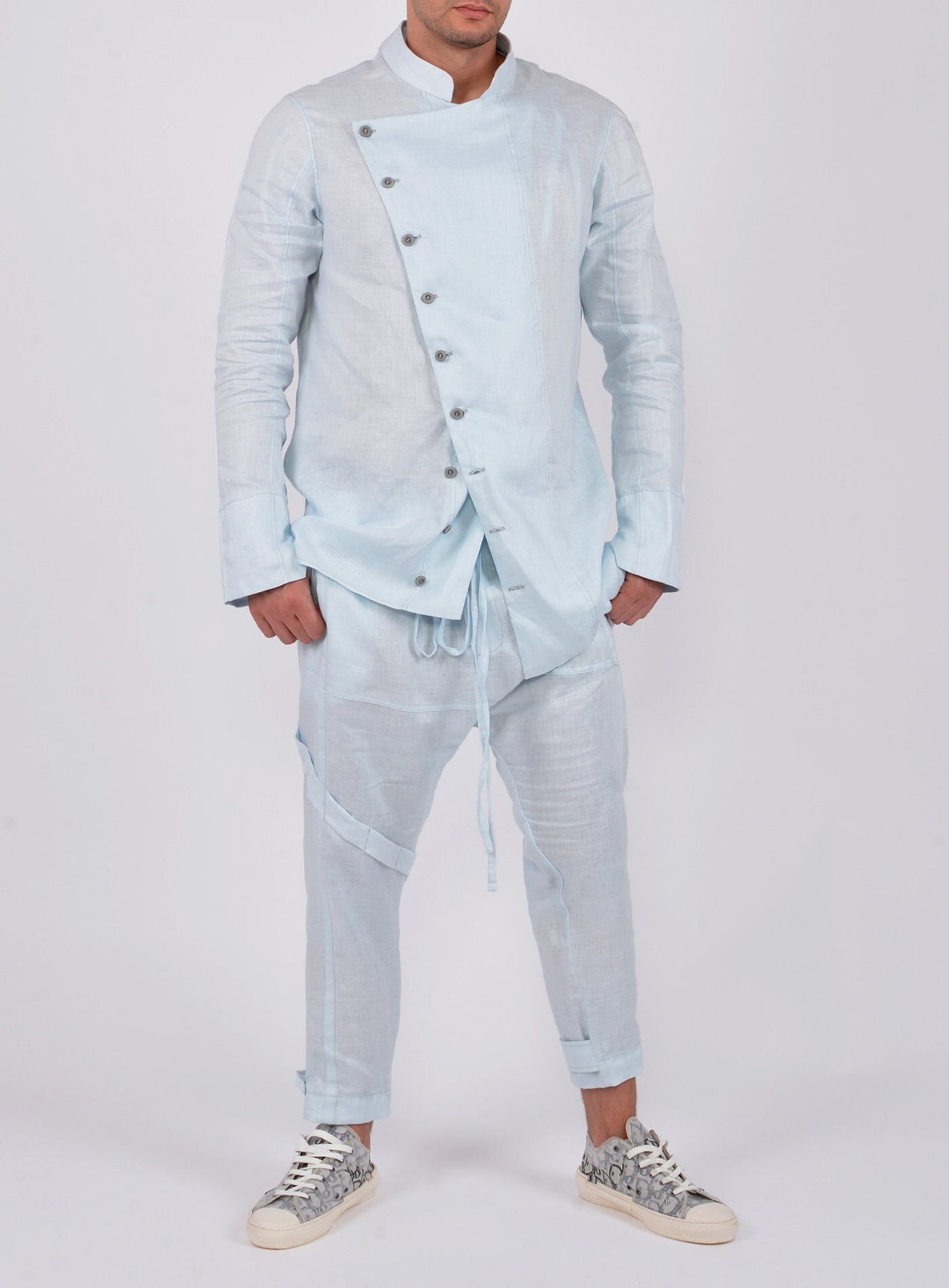 Men's Linen Costume, Asymmetric Blazer, Long Sleeves Blazer, Loose ...