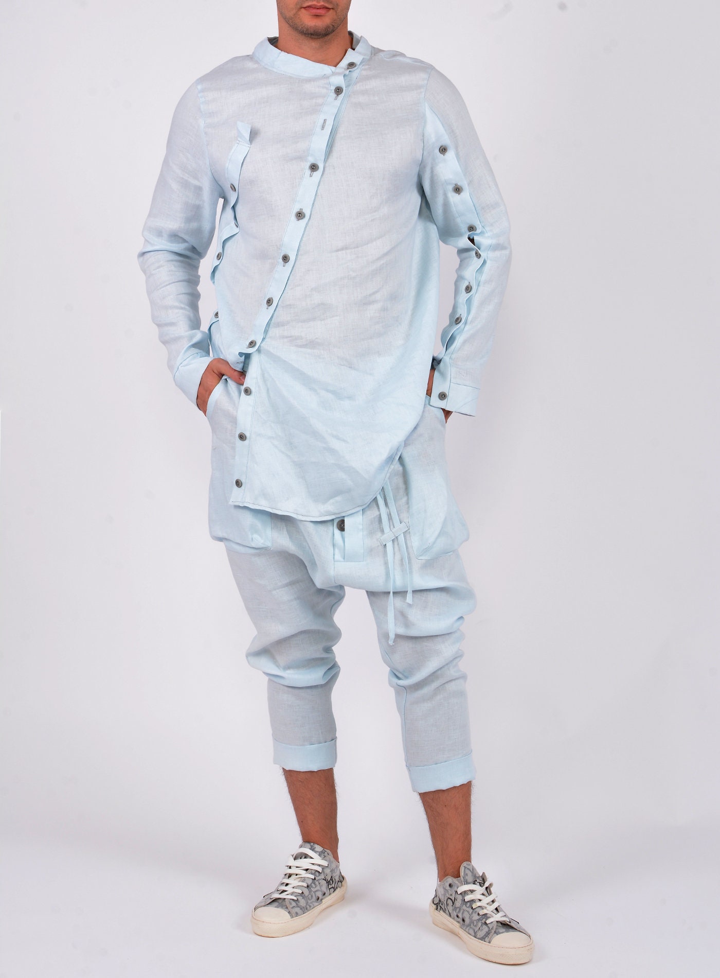 Men's Linen Costume Asymmetric Blazer Long Sleeves - Etsy