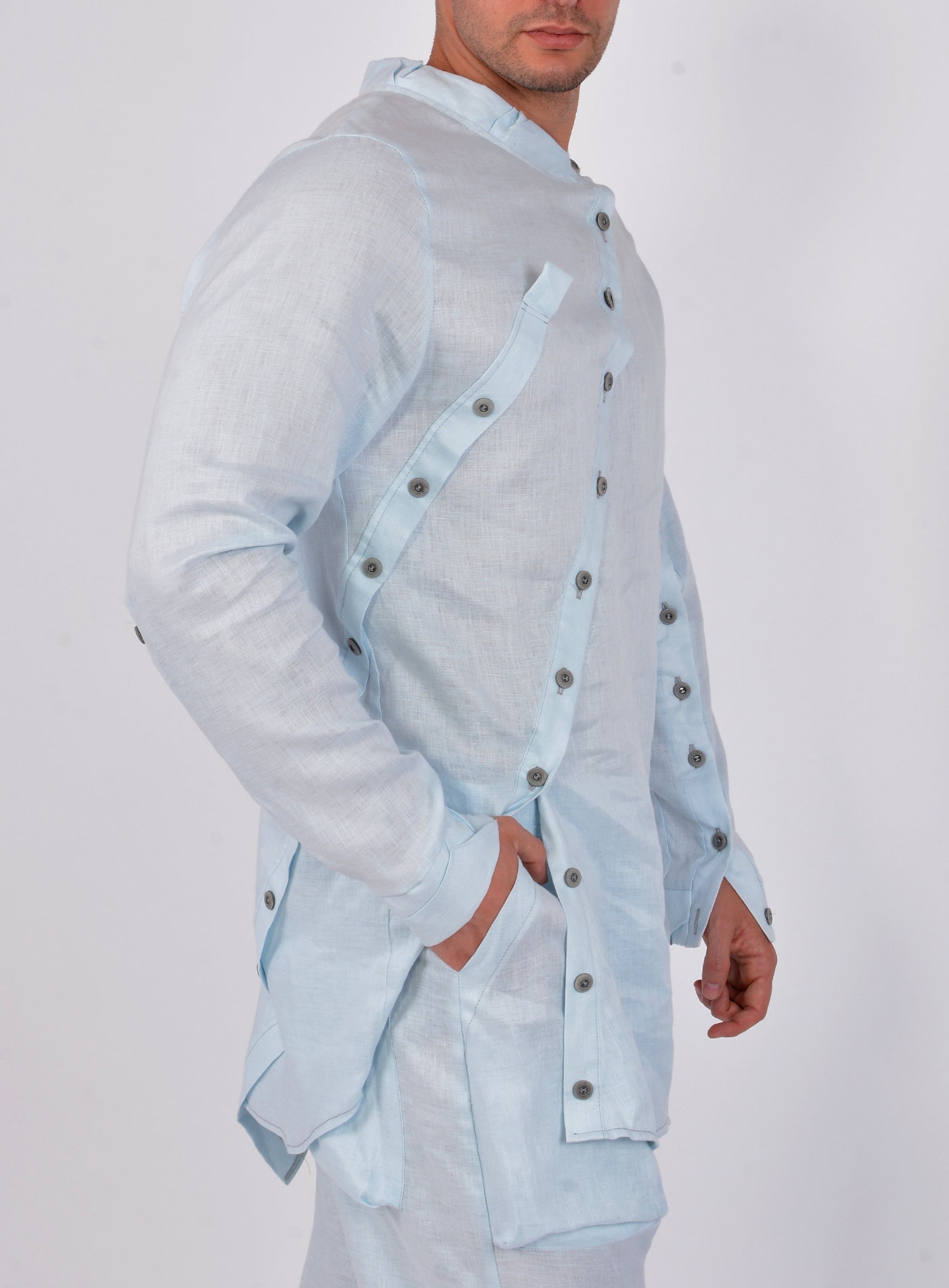 Men's Linen Costume, Asymmetric Blazer, Long Sleeves Blazer, Loose ...