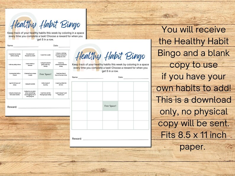 Healthy Habit Bingo Printable Health Tracker for Kids - Etsy