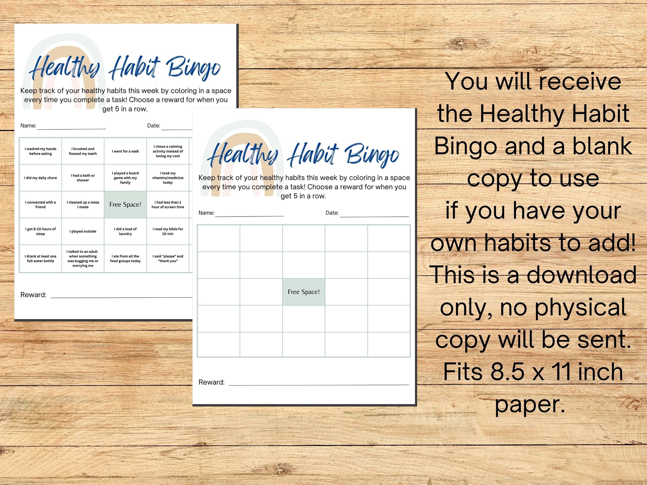 Healthy Habit Bingo Printable Health Tracker for Kids - Etsy