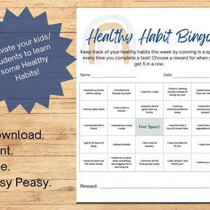 Healthy Habit Bingo Printable Health Tracker for Kids - Etsy