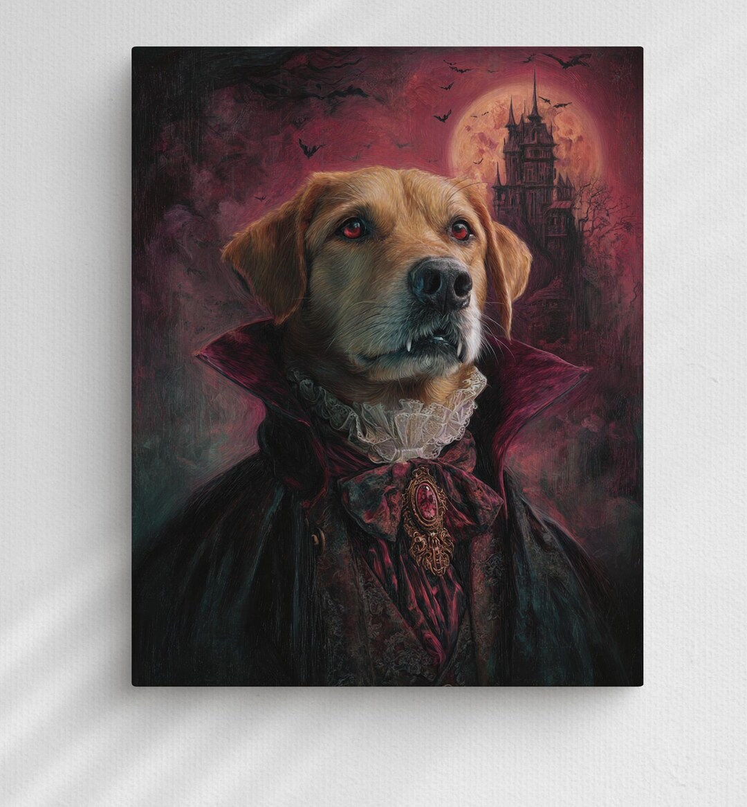 Vampire Dog Portrait | Horror Gift, Halloween Art, Spooky Pet Portrait ...
