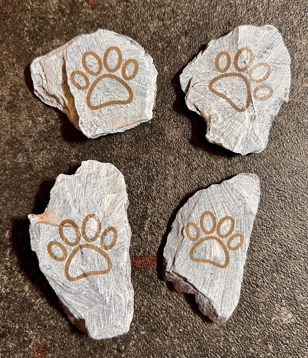 4 Engraved & Painted Paw Prints on Welsh Slate Pieces - Etsy