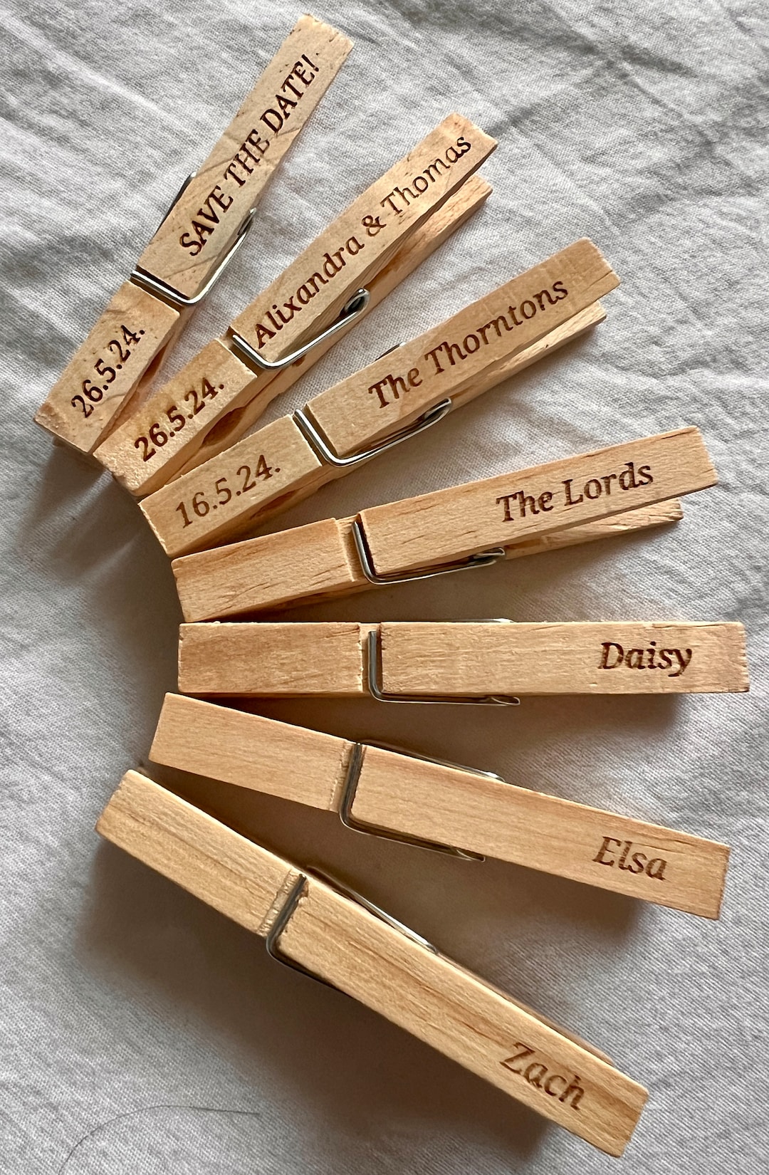 50 Personalised Engraved Wooden Pegs - Rustic Wedding Favours, Party ...