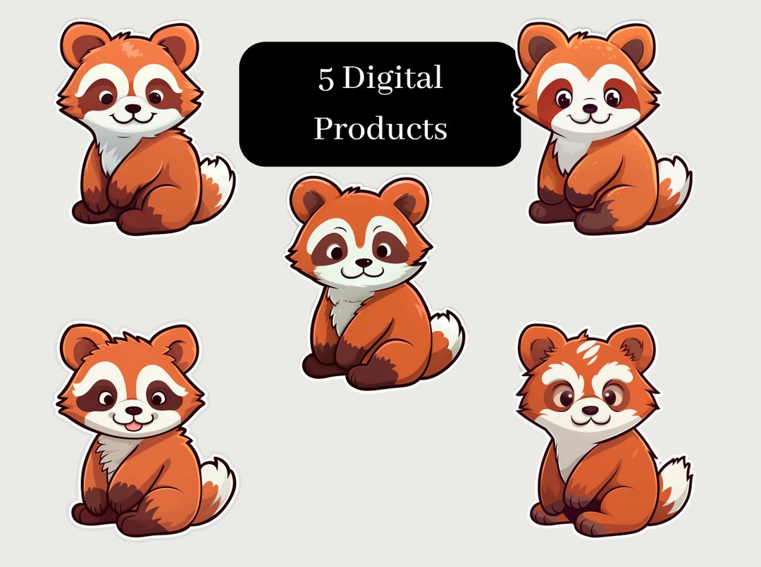 Cute Red Panda Digital Sticker Set of 5 Digital Red Panda - Etsy