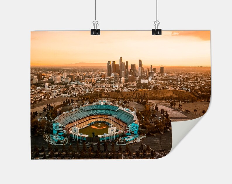 LA Dodgers Print, Dodgers Stadium Poster, Sunset Over Dodger Stadium ...