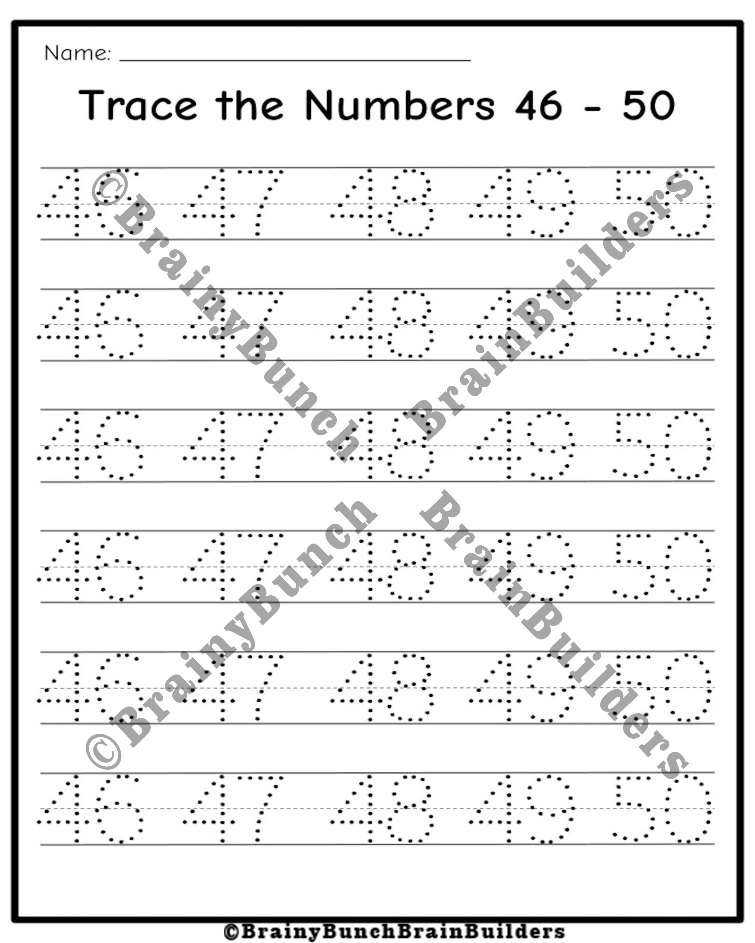 Number Tracing Worksheet 1-50 - Etsy