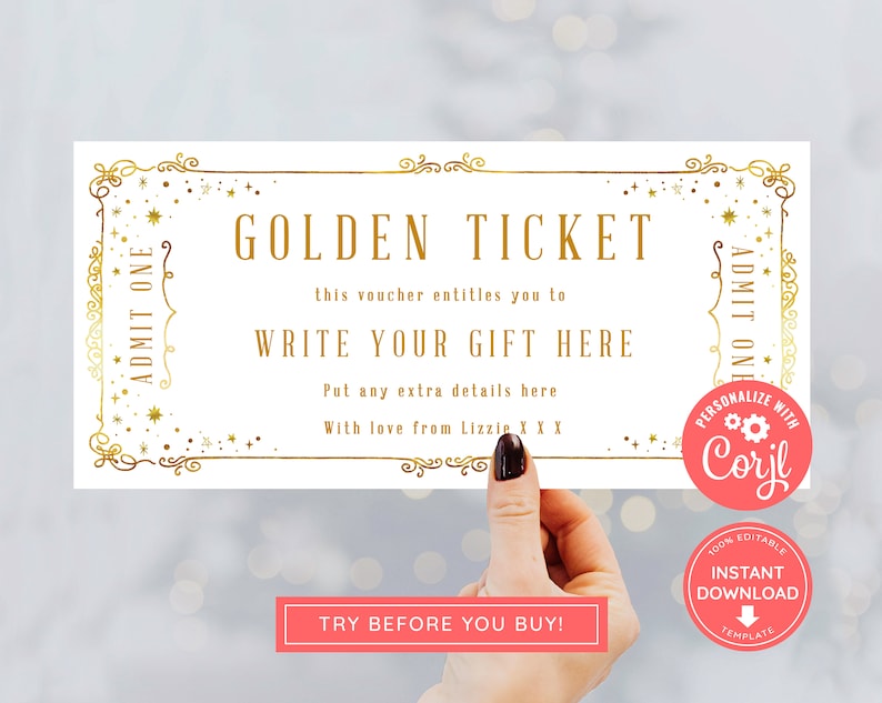 Editable Event Golden Ticket Print at Home Birthday Voucher - Etsy