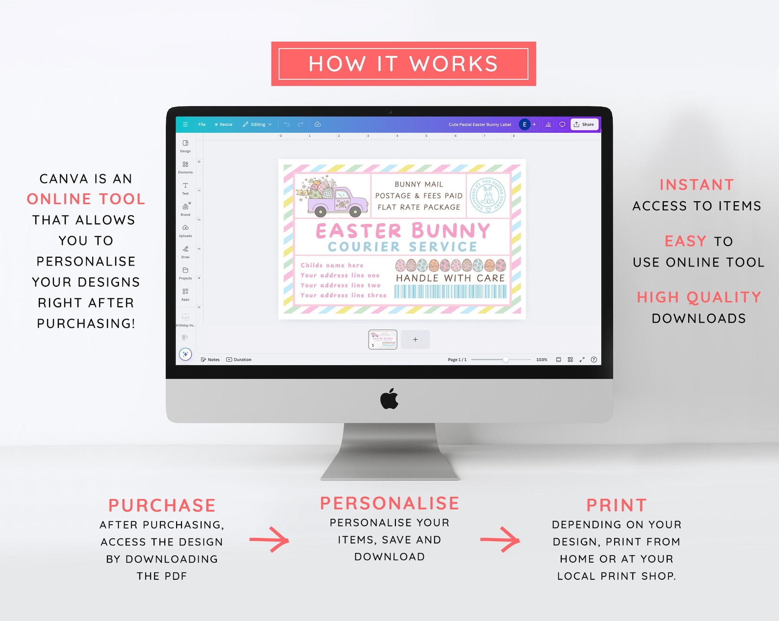 Canva Editable Easter Bunny Delivery Label , Personalised Label From ...