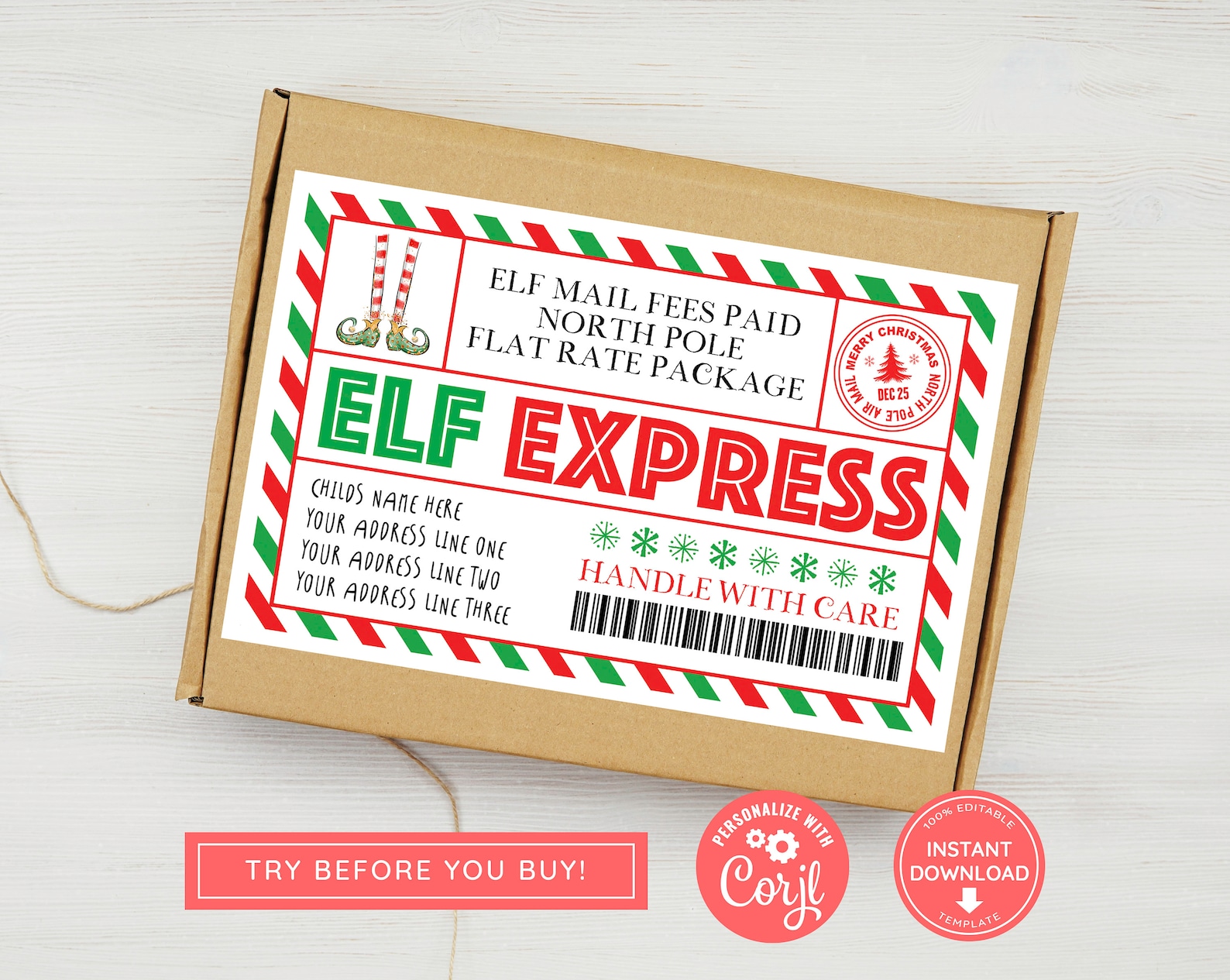 Editable Elf Express Label, Elf Mail, North Pole Delivery Template, Elf ...