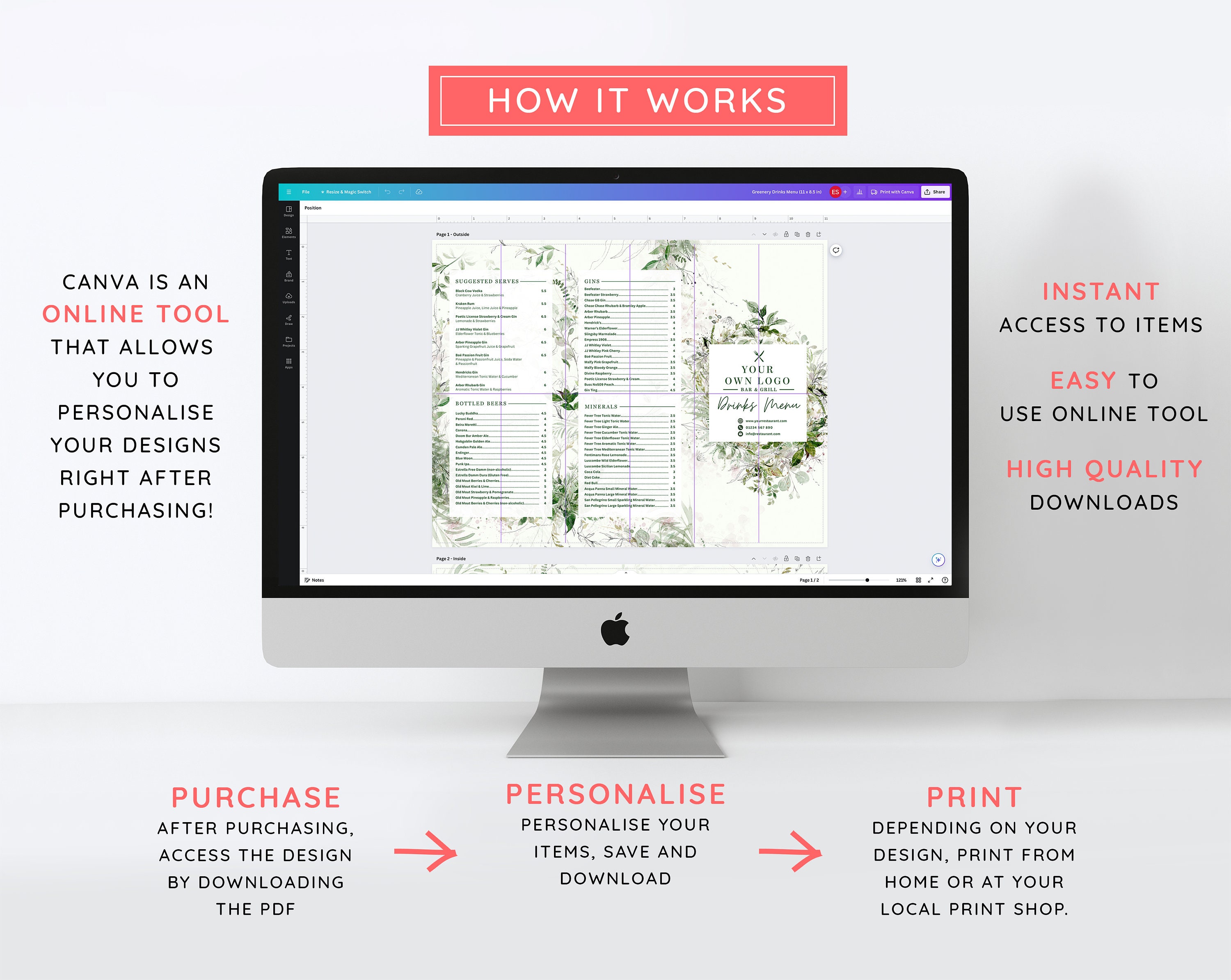 Restaurant Menu Design, Greenery Menu, Foliage, Floral Restaurant Menu ...