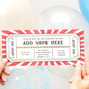 Editable Theatre Ticket, Print at Home Birthday Voucher, Digital Gift ...