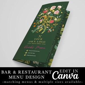 Restaurant Menu Design, Greenery Menu, Foliage, Floral Restaurant Menu ...