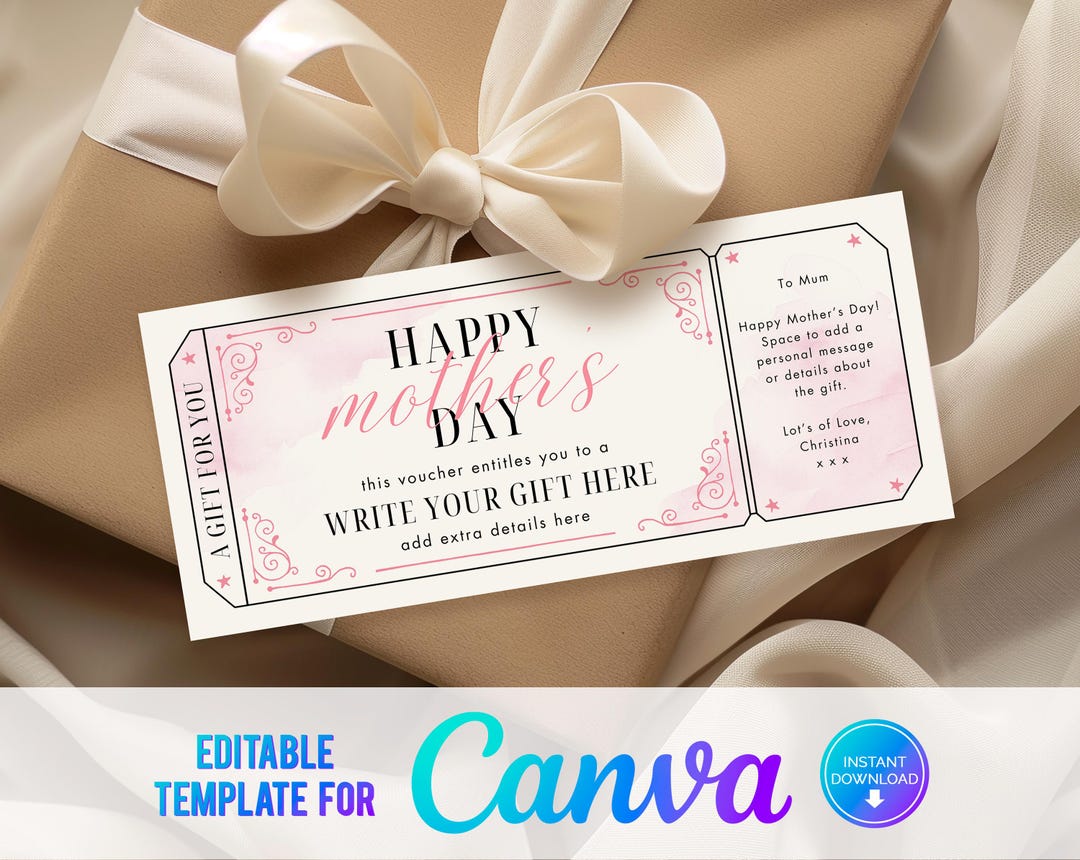 Canva Editable Mother S Day Voucher Print At Home Ticket Digital Gift
