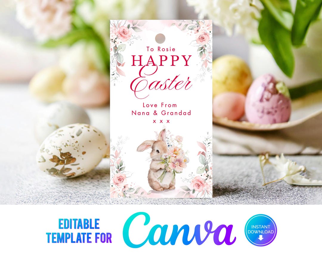 Canva Editable Easter Gift Tag, Personalised Tag for Easter Gifts ...