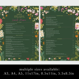 Restaurant Menu Design, Greenery Menu, Foliage, Floral Restaurant Menu ...