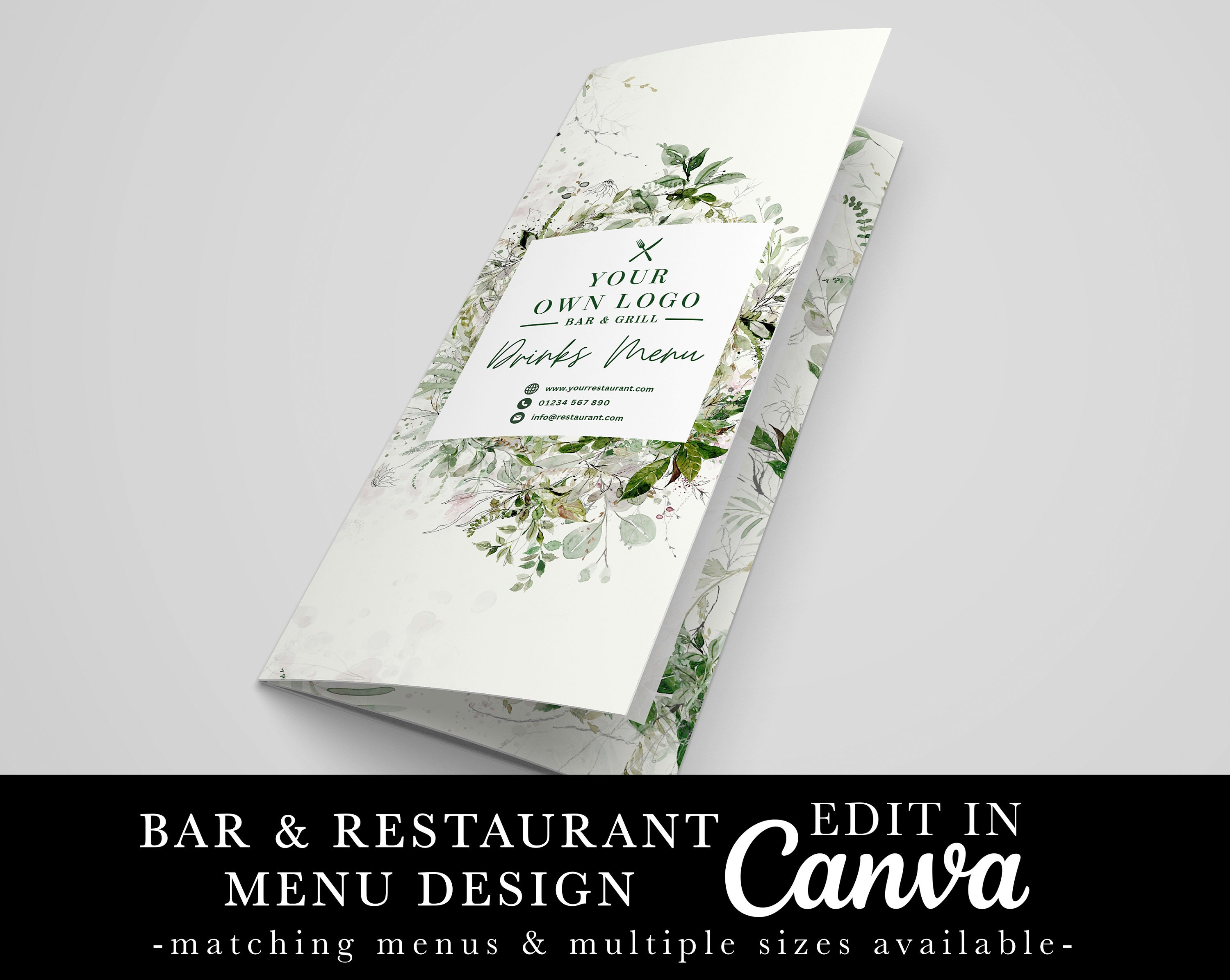 Restaurant Menu Design, Greenery Menu, Foliage, Floral Restaurant Menu ...