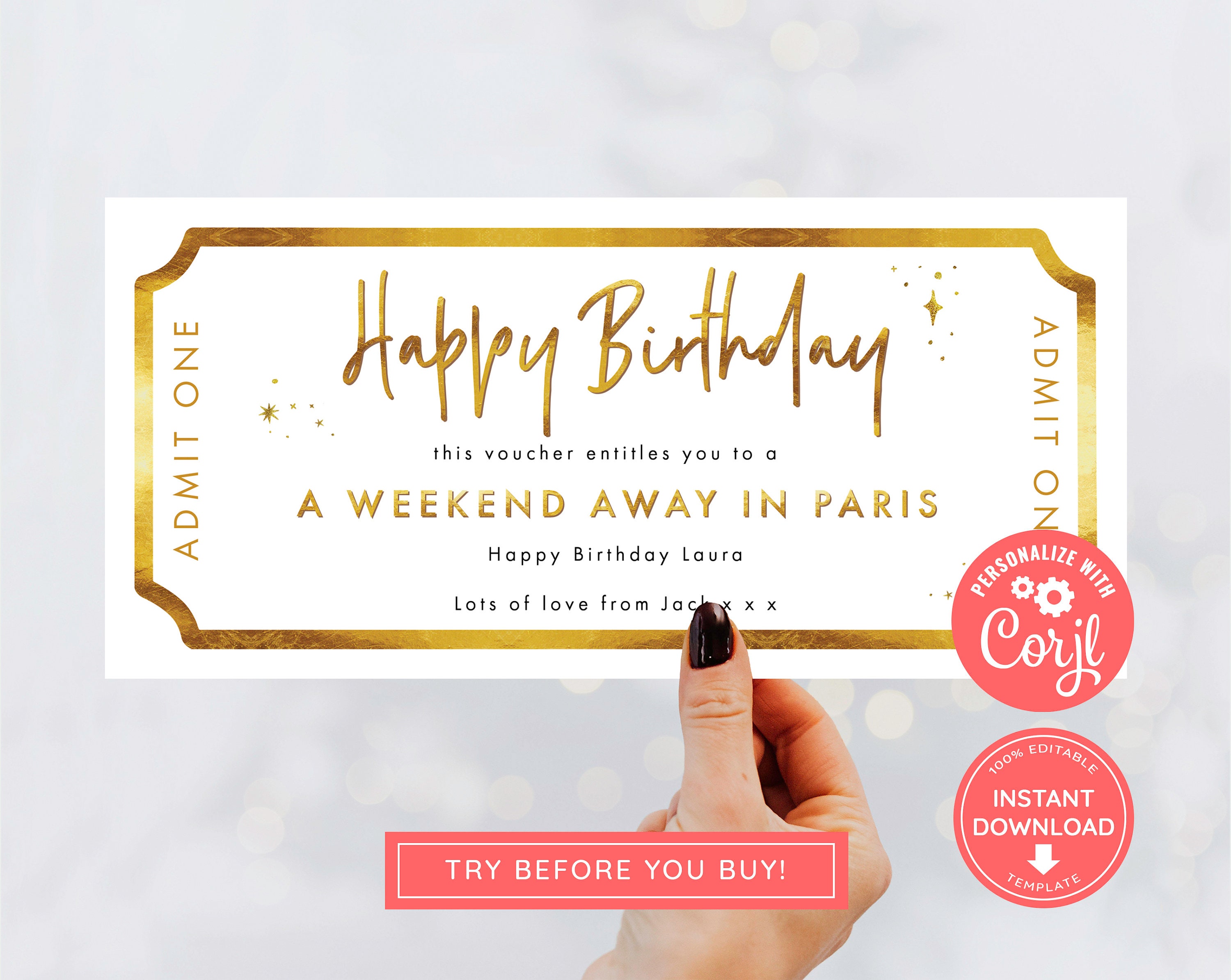 Editable Event Golden Ticket Print at Home Birthday Voucher - Etsy