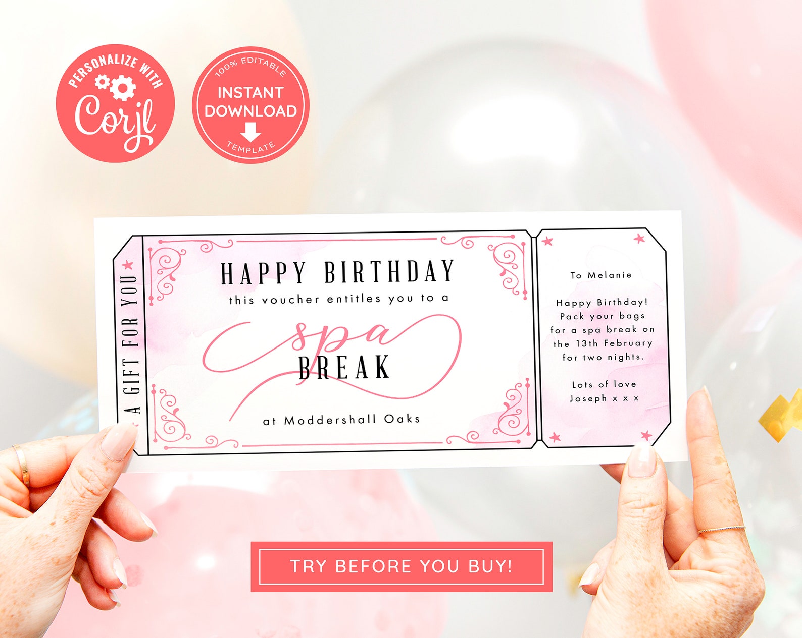 Editable Spa Voucher Ticket, Print at Home Birthday Voucher, Digital ...