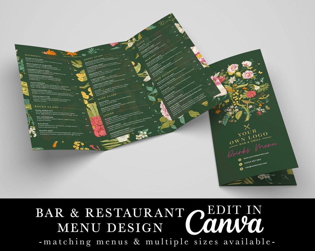 Restaurant Menu Design, Greenery Menu, Foliage, Floral Restaurant Menu ...