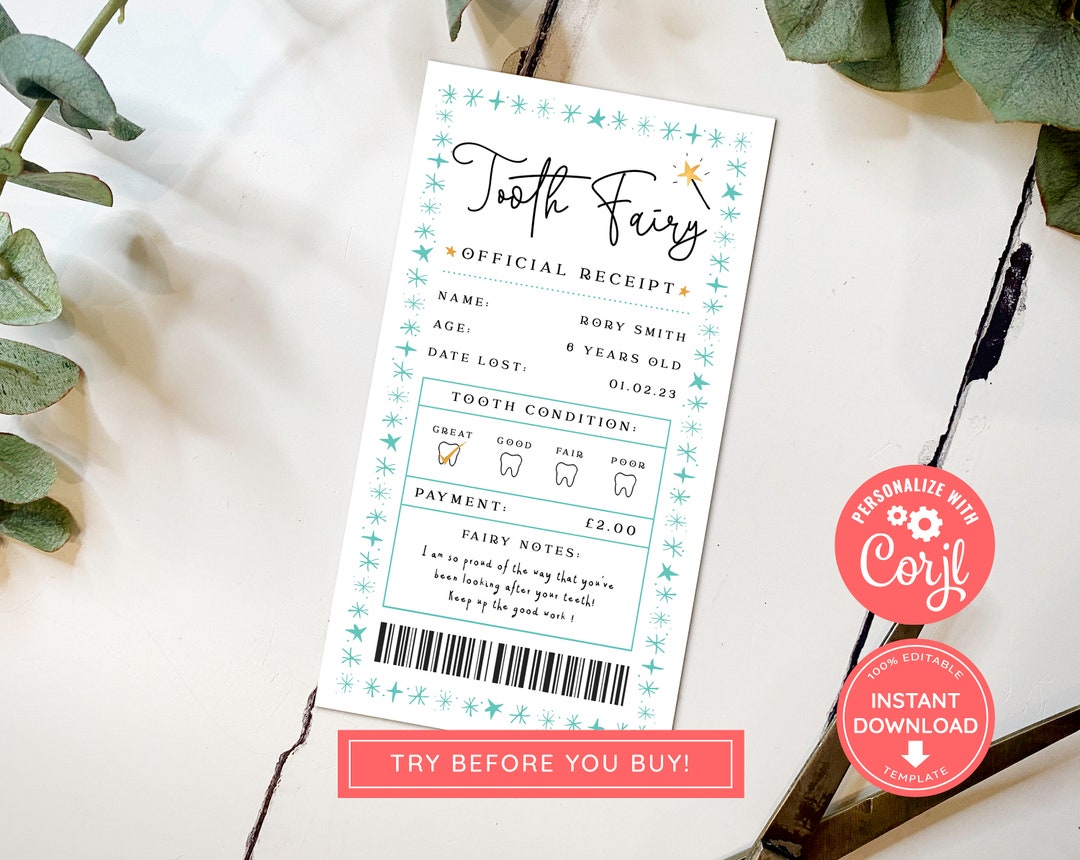 Print at Home Tooth Fairy Receipt, Editable Tooth Fairy Letter ...