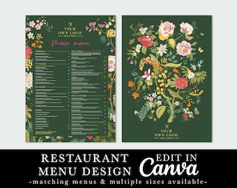 Restaurant Menu Design, Greenery Menu, Foliage, Floral Restaurant Menu ...
