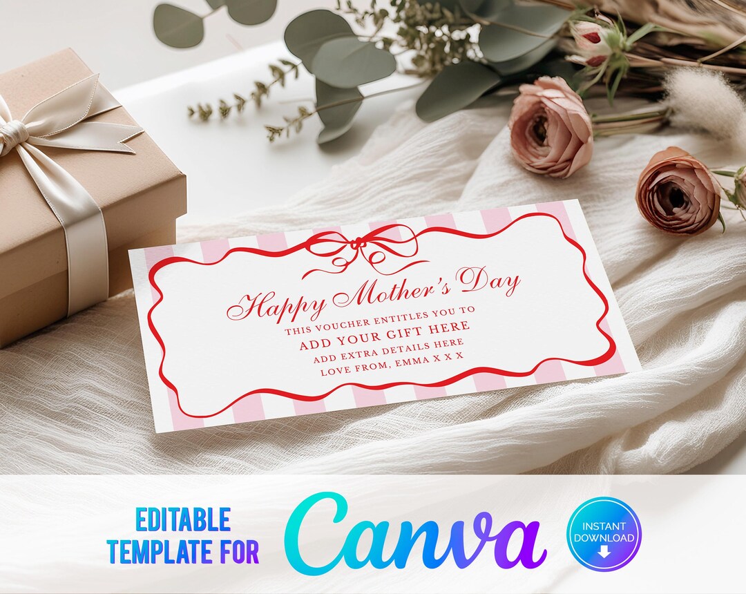Canva Editable Mother's Day Voucher, Print at Home Ticket, Digital Gift ...