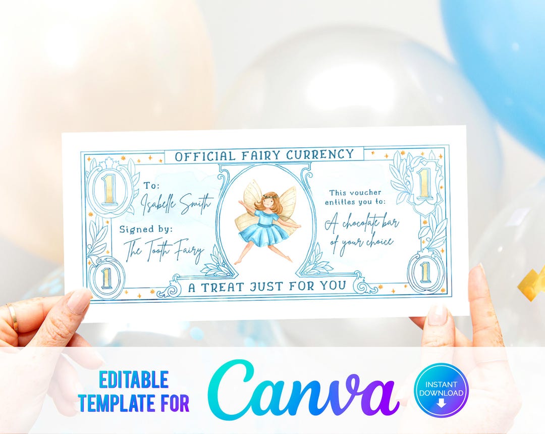 Canva Tooth Fairy Printable Voucher, Tooth Fairy Currency, Money From ...